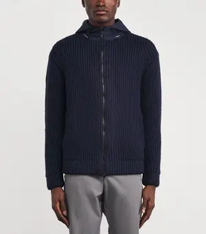 Canali Wool Cable-knit Zip-up Jacket