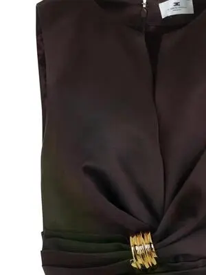 Elisabetta Franchi Duchess Satin Dress With Jewel Detail - Brown