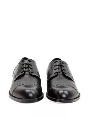 BOSS Leather Derby Shoes With Brogue Detailing - Black