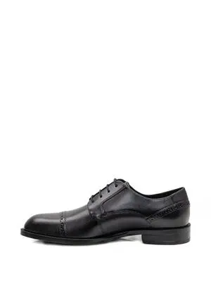 BOSS Leather Derby Shoes With Brogue Detailing - Black