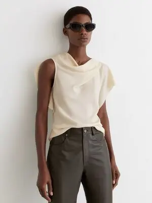 REISS Natalie Asymmetric Drape-neck Top - Ivory