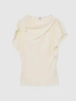 REISS Natalie Asymmetric Drape-neck Top - Ivory