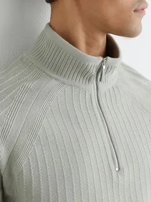 REISS Textured-knit Half-zip Jumper - Sage Green