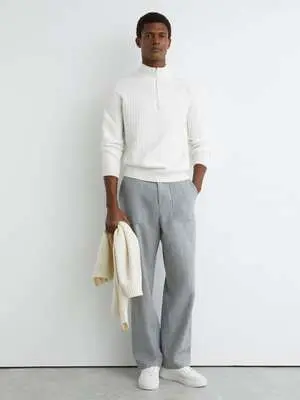 REISS Aldershot Textured-knit Half-zip Jumper With Wool - White