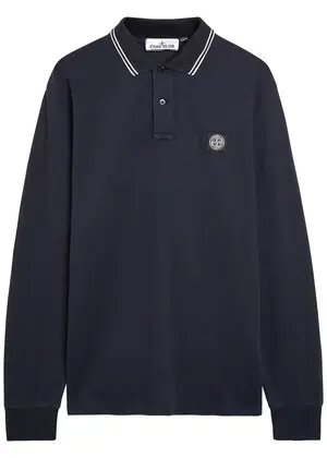 Stone Island Logo-appliquéd Piqué Stretch-cotton Polo Shirt - Navy