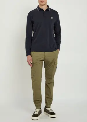 Stone Island Logo-appliquéd Piqué Stretch-cotton Polo Shirt - Navy