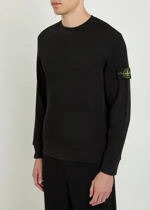 Stone Island Waffle Knit Cotton Jumper - Black