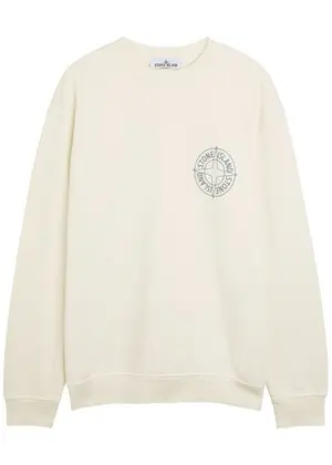 Stone Island Logo-print Cotton Sweatshirt - Ivory