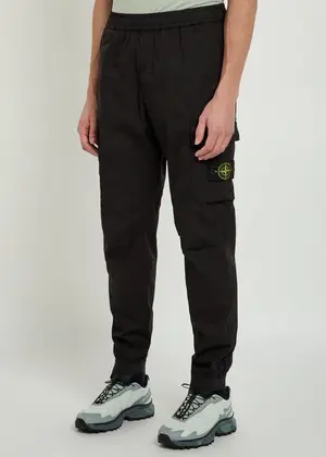 Stone Island Stretch-cotton Cargo Trousers - Black