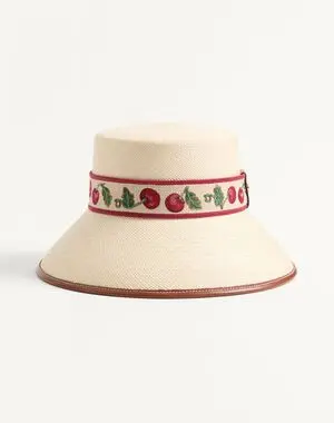 Valentino Garavani Cherryfic Straw Bucket Hat - Natural/saddle Brown
