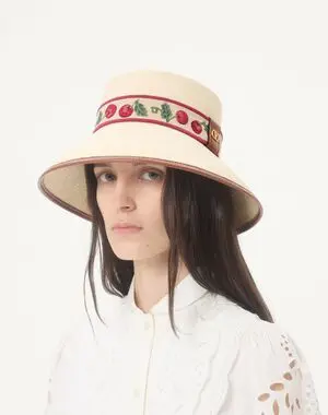 Valentino Garavani Cherryfic Straw Bucket Hat - Natural/saddle Brown