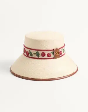 Valentino Garavani Cherryfic Straw Bucket Hat - Natural/saddle Brown