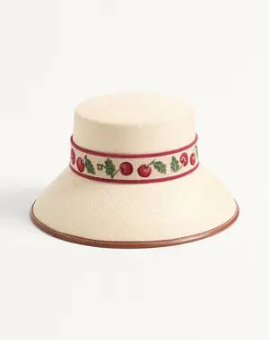 Valentino Garavani Cherryfic Straw Bucket Hat - Natural/saddle Brown