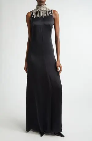 Alexander McQueen Chain Mail Open Back Satin Gown