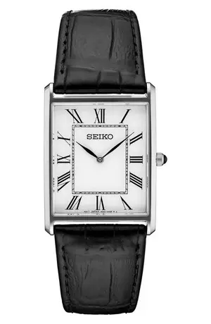 SEIKO WATCHES Essentials Tank Leather Strap Watch - White/silver