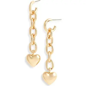 OPEN EDIT Puffy Heart Chain Drop Earrings - Gold