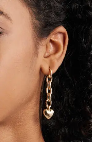 OPEN EDIT Puffy Heart Chain Drop Earrings