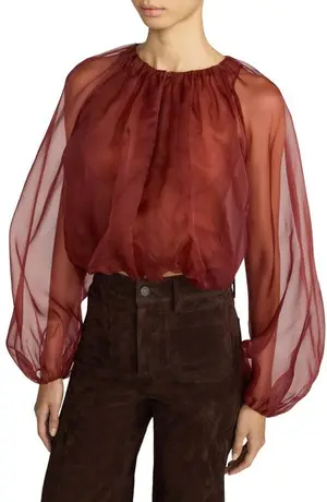 FRAME Sheer Silk Top - Paprika
