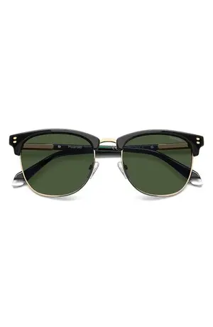 POLAROID 53mm Polarized Rectangular Sunglasses - Black Gold/green
