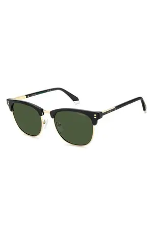POLAROID 53mm Polarized Rectangular Sunglasses - Black Gold/green