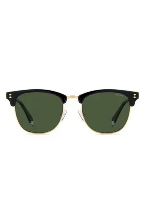 POLAROID 53mm Polarized Rectangular Sunglasses - Black Gold/green