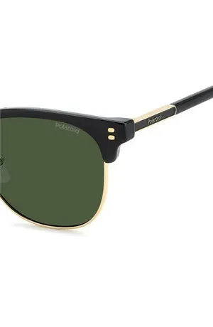 POLAROID 53mm Polarized Rectangular Sunglasses - Black Gold/green