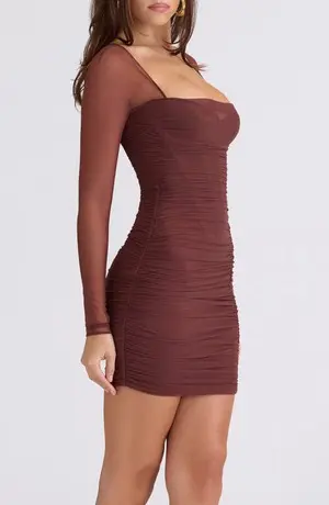 House Of Cb Anouk Long Sleeve Mesh Body-con Minidress