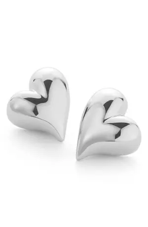 Jenny Bird Art Heart Button Stud Earrings - High Polish Silver