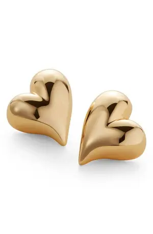 Jenny Bird Art Heart Button Stud Earrings - High Polish Gold