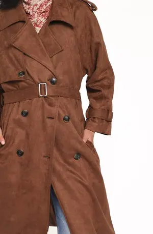 PETAL & PUP Faux Suede Trench Coat - Brown