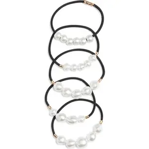 Chelsea28 Faux Pearl Ponytail Holders Set Of 5 - Black- White
