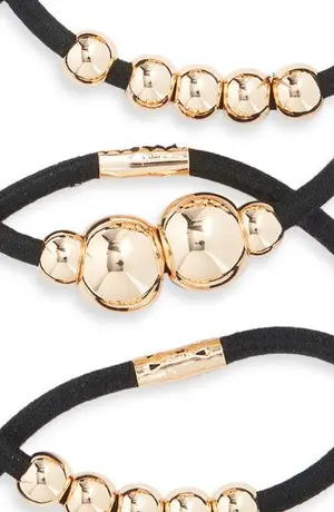 Chelsea28 Beaded Ponytail Holder Set - Black- Gold