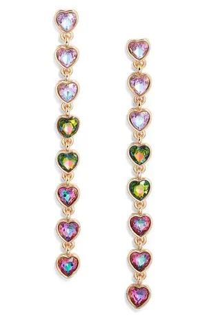 OPEN EDIT Crystal Heart Linear Drop Earrings - Rainbow- Gold