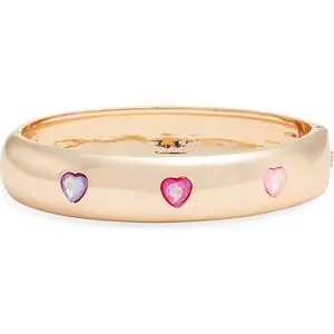 OPEN EDIT Faceted Heart Hinged Bangle Bracelet - Multi Pink- Gold