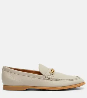 TOD'S Embellished Leather Loafers - White