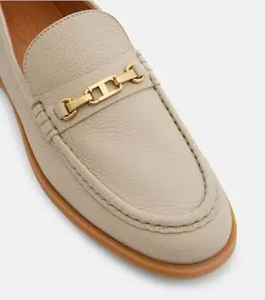 TOD'S Embellished Leather Loafers - White