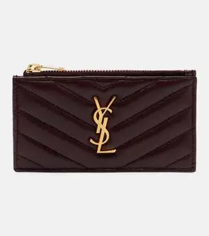 Saint Laurent Cassandre Leather Card Holder - Burgundy