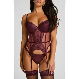 Hunkemoller Hollie Embroidered Underwire Bustier With Garter Straps - Fig