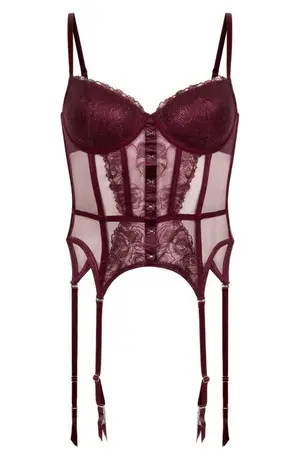 Hunkemoller Hollie Embroidered Underwire Bustier With Garter Straps - Fig