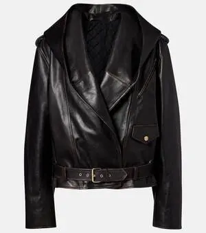 Alaïa Hooded Leather Biker Jacket - Brown