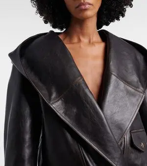 Alaïa Hooded Leather Biker Jacket - Brown
