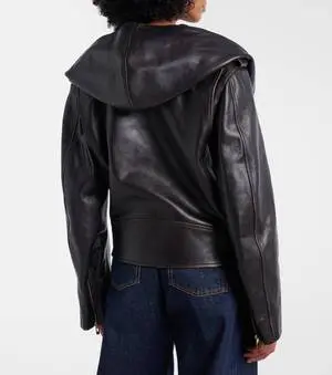 Alaïa Hooded Leather Biker Jacket - Brown