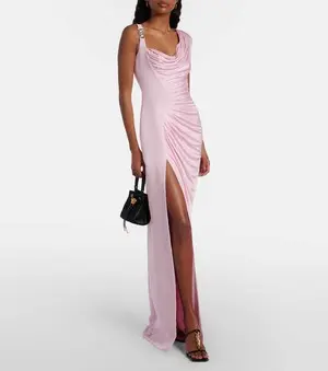 Versace Draped One-shoulder Ruched Gown - Pink