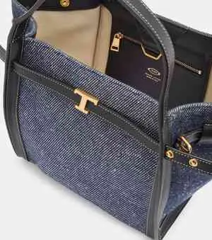 TOD'S Small Leather-trimmed Denim Tote Bag