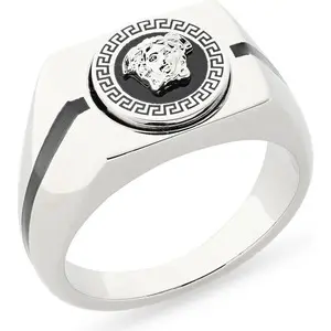 Versace Enamel Medusa Signet Ring - Palladium/black