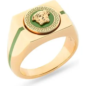 Versace Enamel Medusa Signet Ring - Versace Gold Green Grass