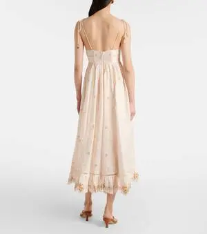 Zimmermann Patience Floral Linen Midi Dress - White