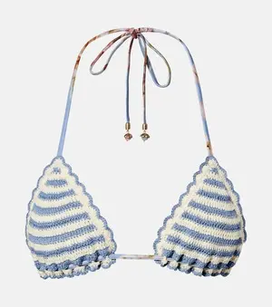 Zimmermann Awaken Floral Crochet Bikini Top - Blue