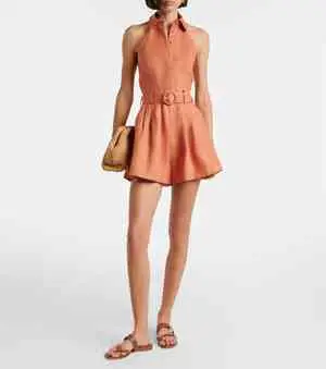 Zimmermann Awaken Belted Linen Romper - Brown