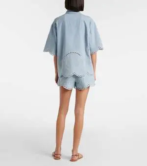 Zimmermann Daylight Floral Embroidered Cotton Shorts - Blue